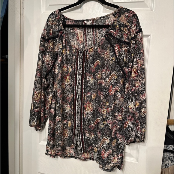 Cato | Tops | Cato Womens Top Blouse 8w 2w Black White Dots Flora Print ...